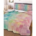 68x98in Quilt Bedding Set, Spring Colorful Plaid on Linen Texture ...