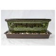 8" Rectangular Moss Green Pot, Cactus & Planter + Tray + Rock + Mesh ...