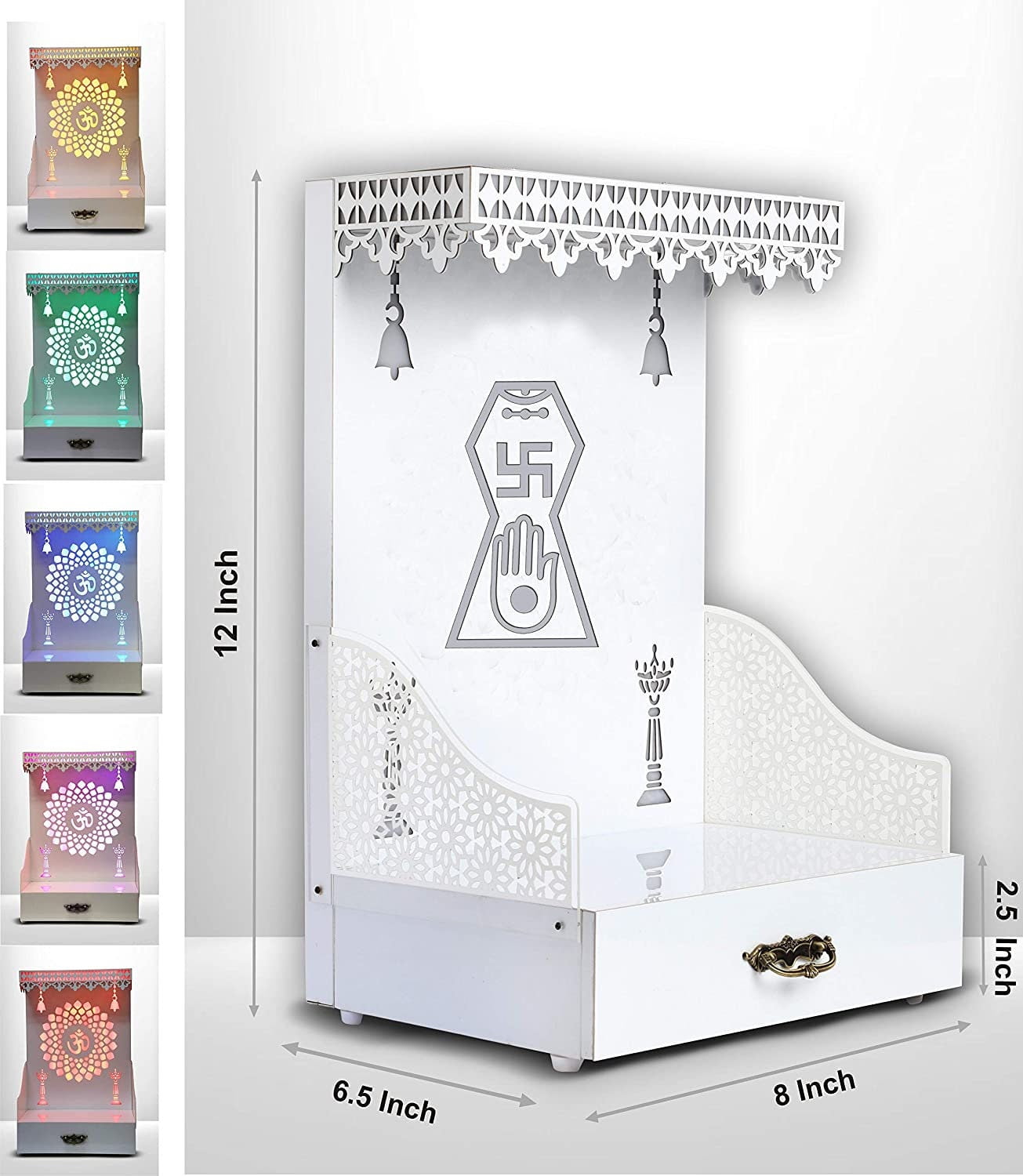 Handmade White Wooden Temple with Multicolor LED Lights for Home and ...