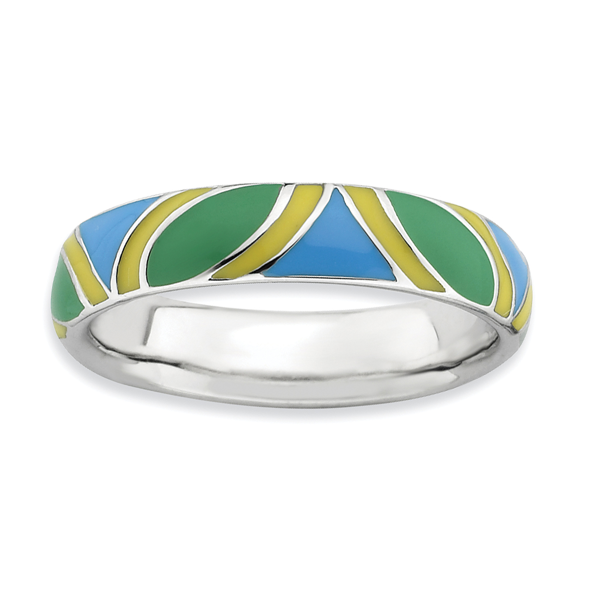 Sterling Silver Polished Multi-Color Enameled Ring - Walmart.com
