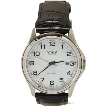 Casio MTP-E145L-1B Men's Minimalist Grey Wood Pattern Dial Leather Band ...