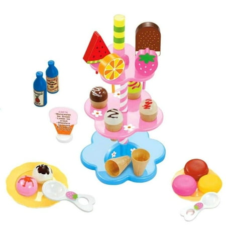 22pcs Colorful Ice Cream Desserts Stand with Drink Kid Role Play Toy ...