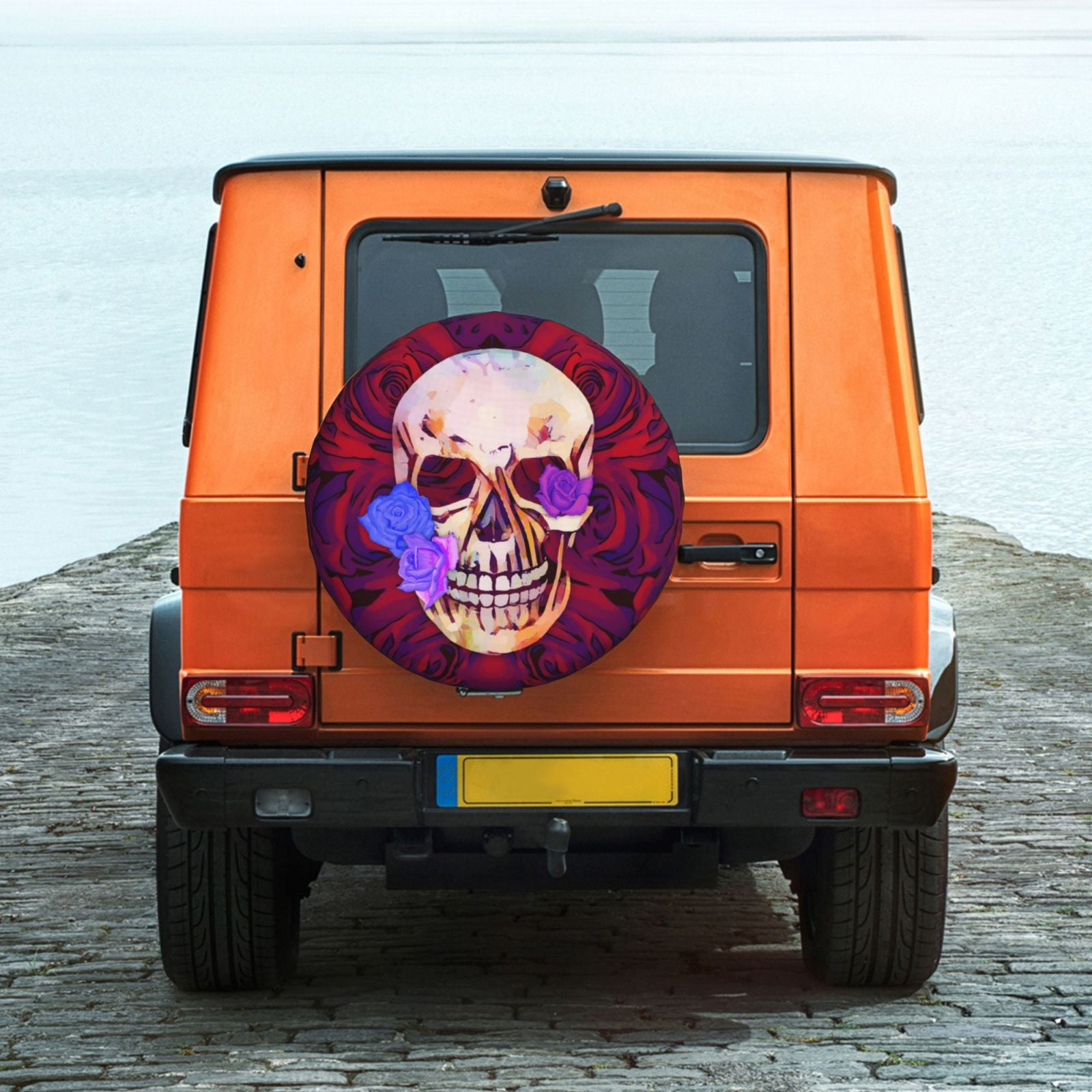 Znduo Red Rose Skull Pattern Spare Tire Cover Universal Fit For Jeep