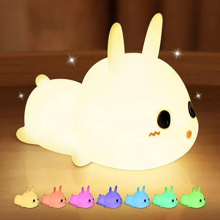 Lepai Kids Night Light, 7 Colors Baby Rabbit Night Light, Tap Control ...