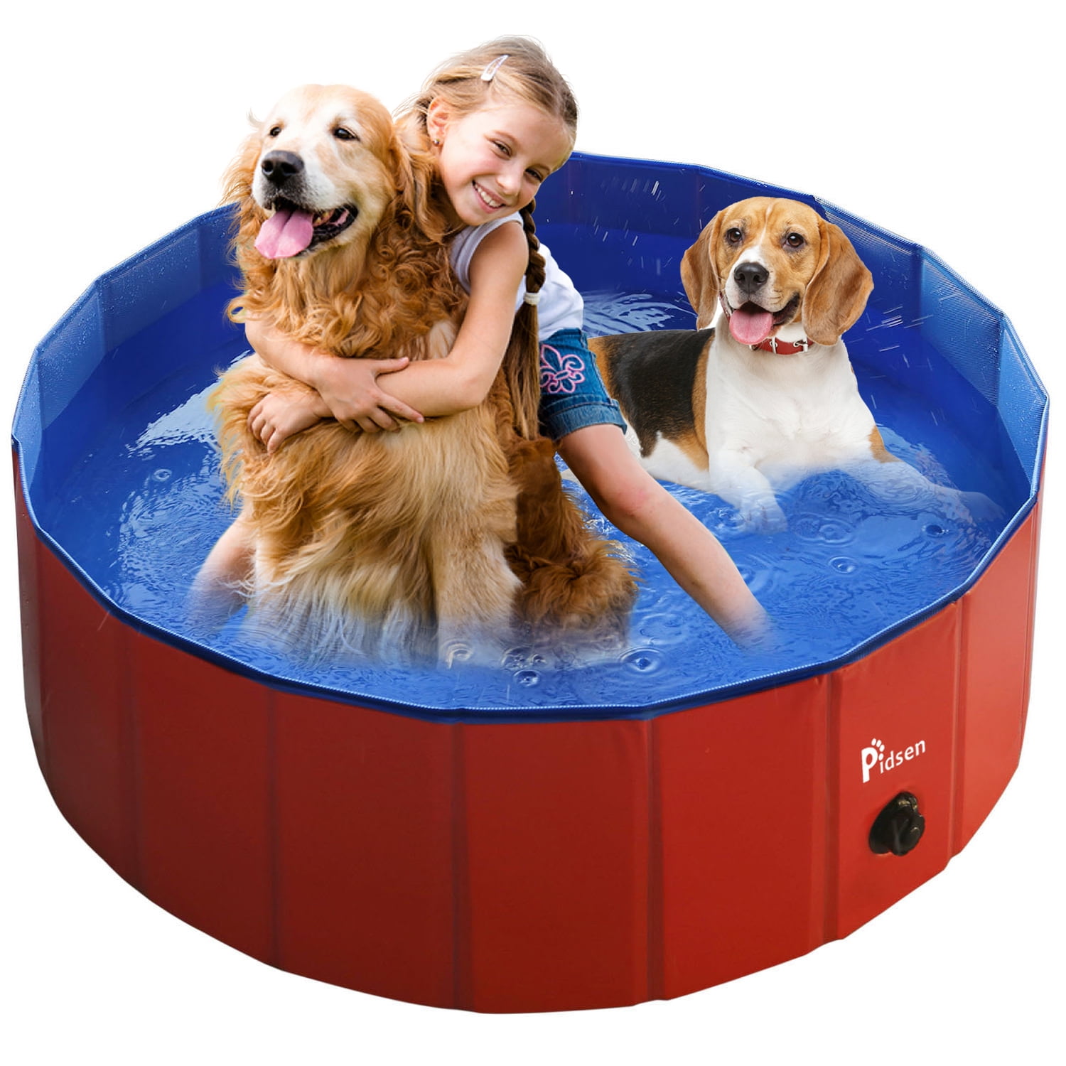 Pidsen Foldable Dog Swimming Pool Red Blue Portable Hard PVC Bathtub ...