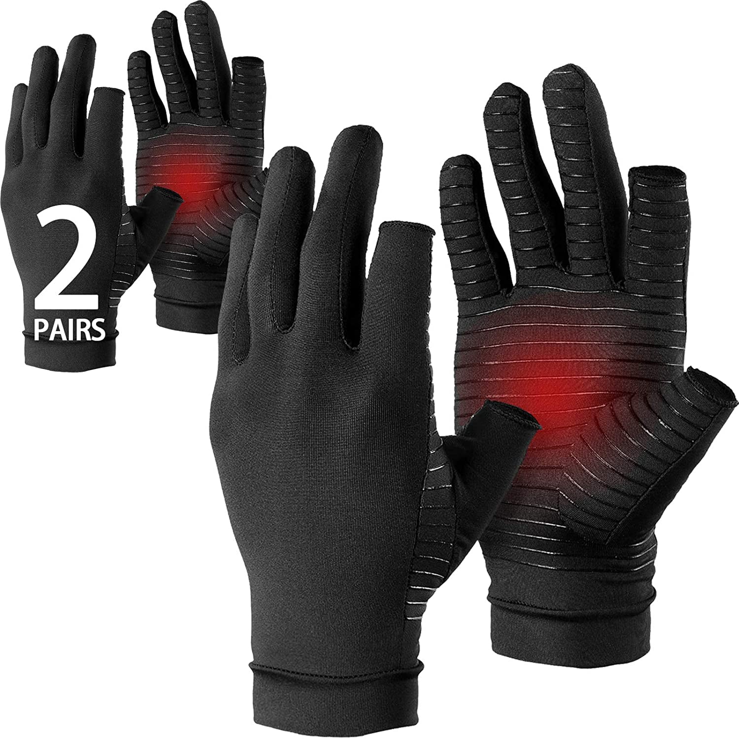 2 Pair Copper Arthritis Compression Gloves Copper Full Finger Infused ...