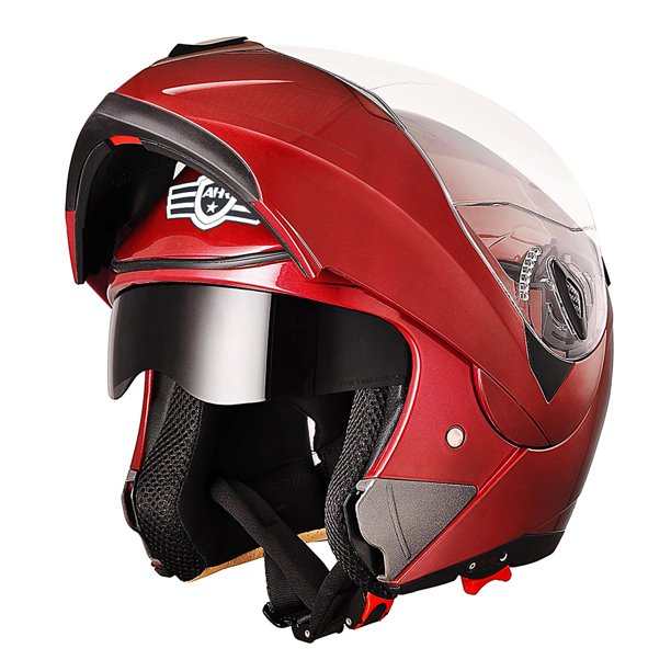 AHR Motorcycle Helmet Dual Visor Modular Flip up Full Face Helmet DOT ...