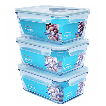 Glasslock Rectangular Tempered Glass Food Container Set of 3 1100ml ...