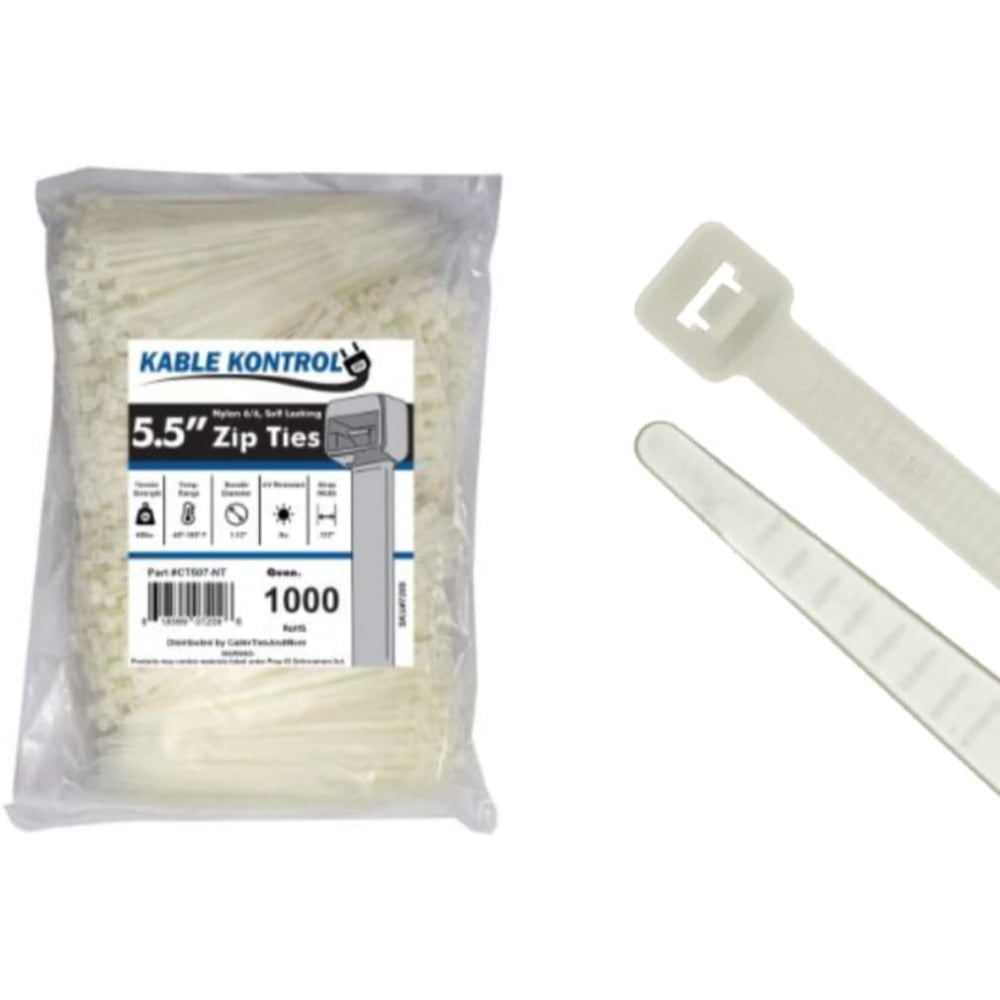 Kable Kontrol Clear Zip Ties - 5.5" Inch Long - Natural Nylon - 40 Lbs ...