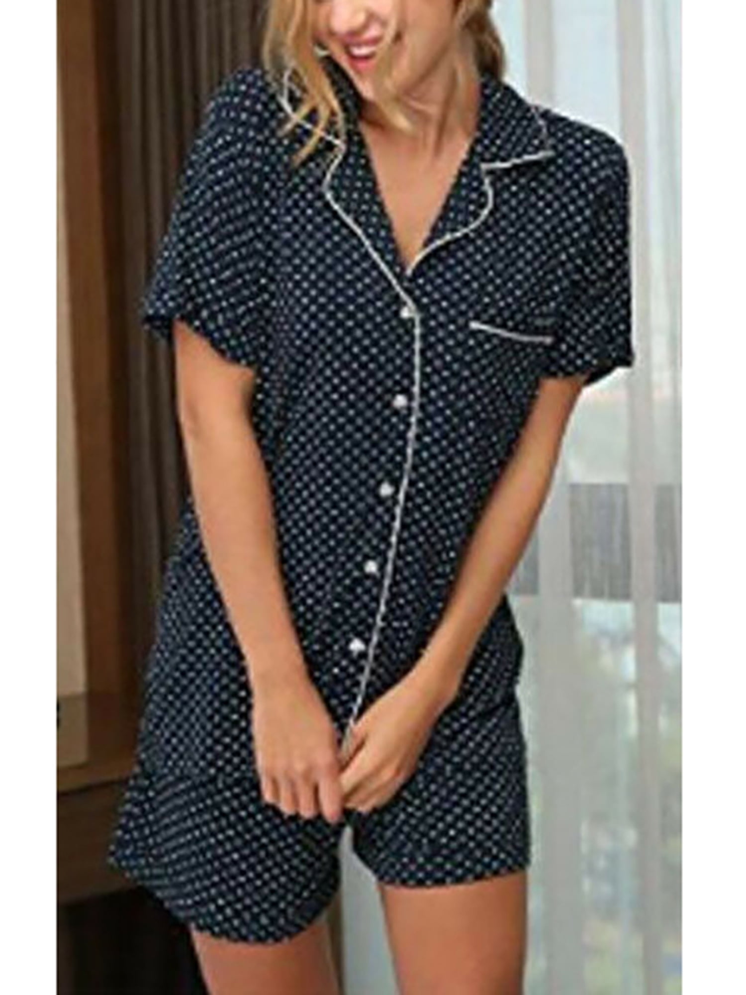 Huakaishijie Summer Women Girl Ladies Pajamas Short Sleeve Button-Down ...
