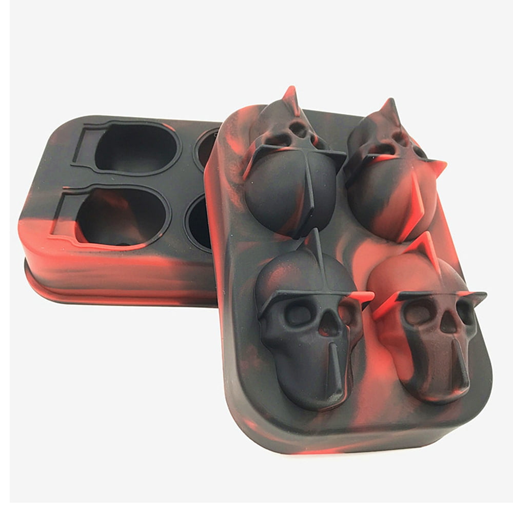 3D Skull Ice Mold Easy Release Silicone Mold,4 Funny Ice Skull for ...