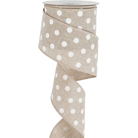 ZMLEVE Grey Polka Dot Burlap Ribbon Dot Fabric Wired Edge Ribbon 2.5 ...