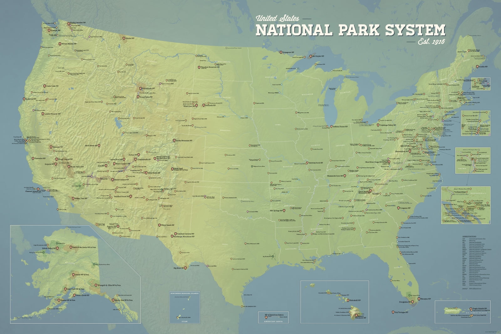423 National Park System Units Map 24x36 Poster - Walmart.com