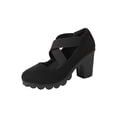 Bkhluea Mary Jane Block Heel Shoes For Women Matte Faux Suede Dual ...