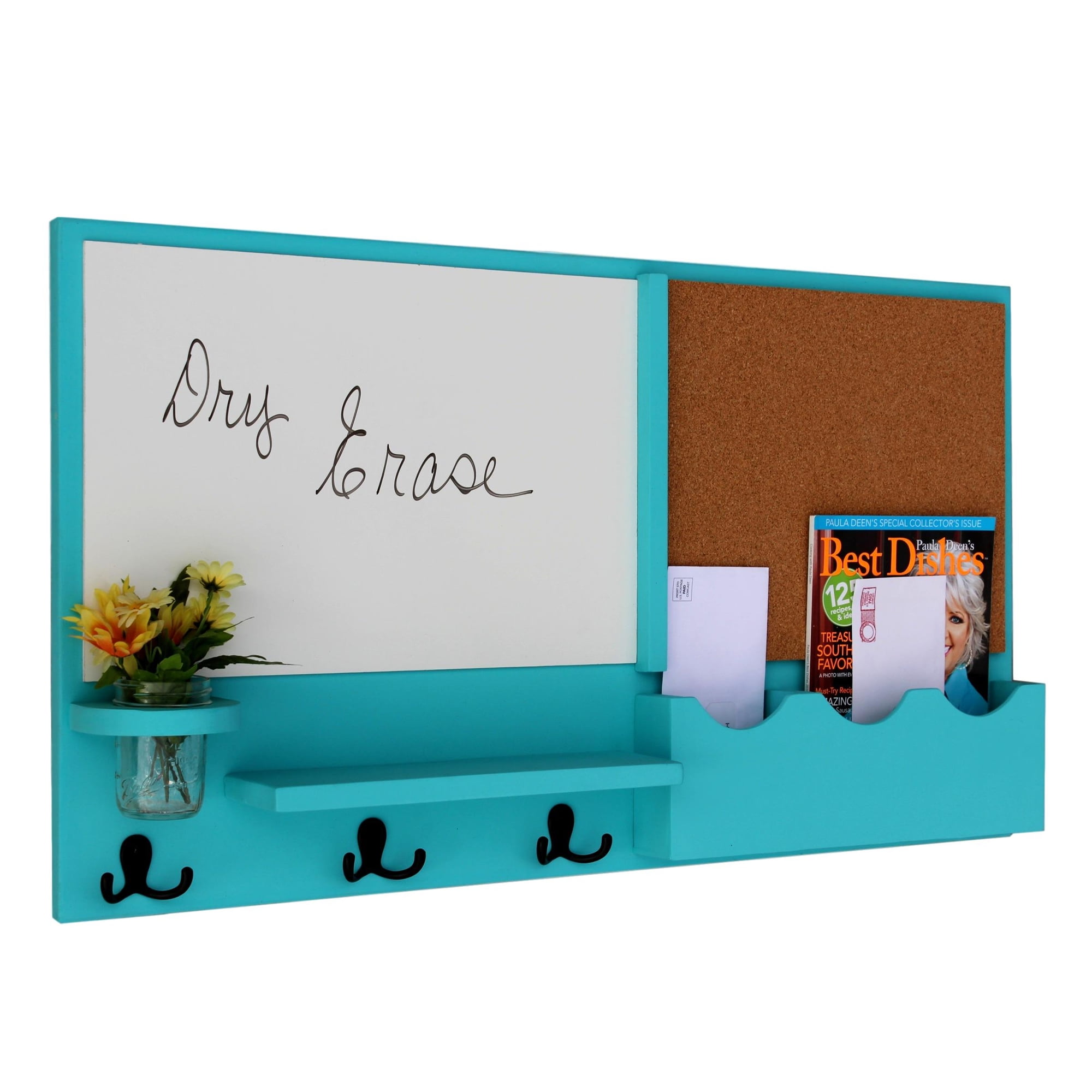 Message Center with Whiteboard, Cork Board, Mail Slots, Coat Hooks ...