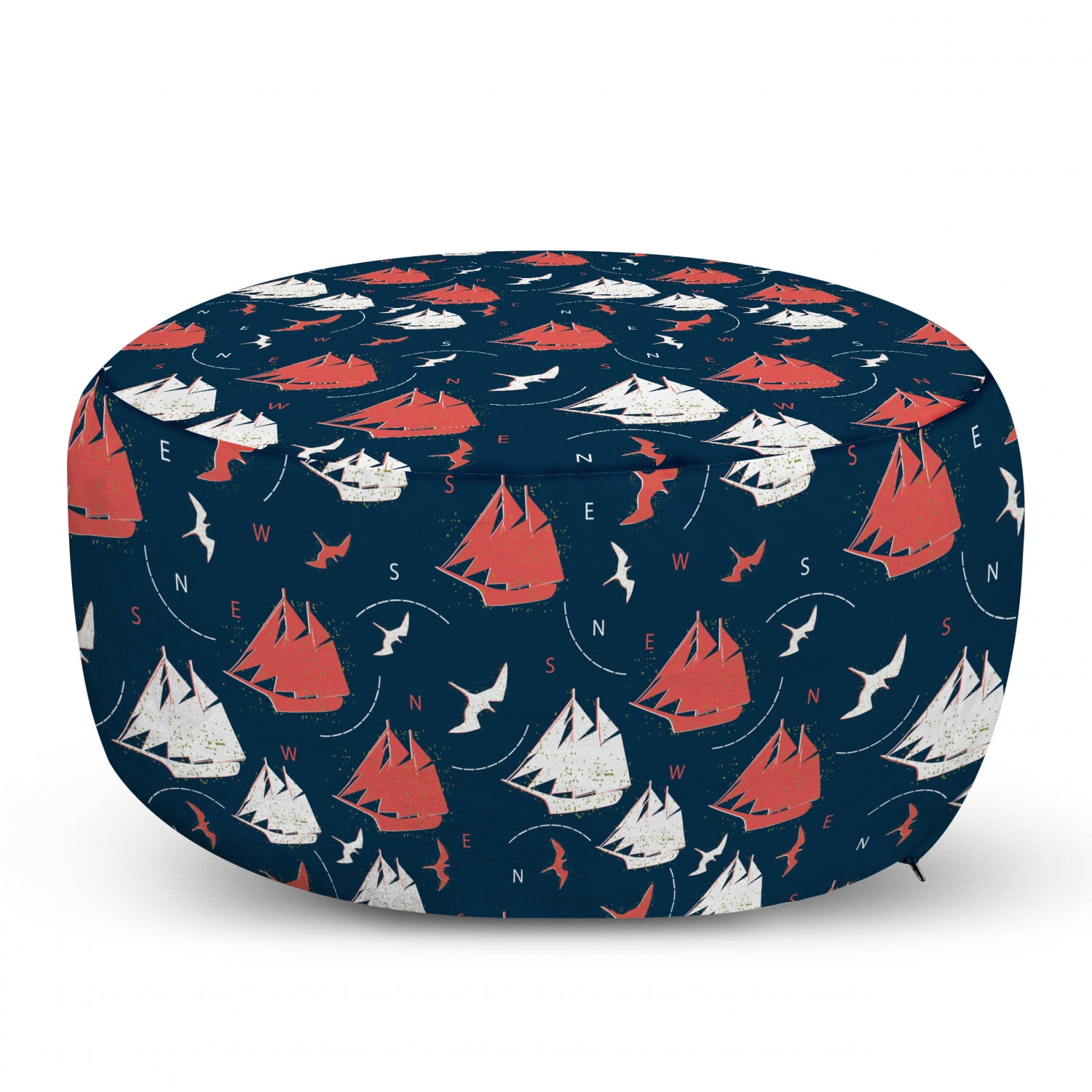 Marine Pouf Cover with Zipper, Nautical Pattern with Grunge Sailboats ...