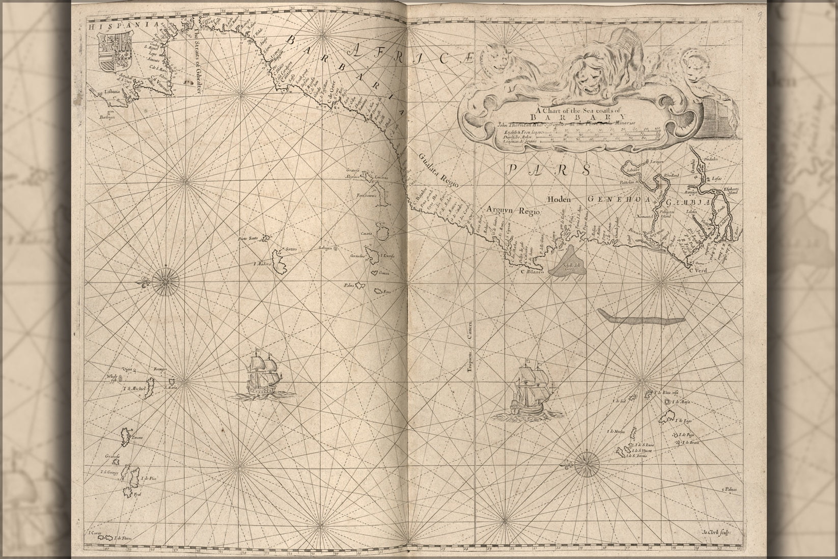 24"x36" Gallery Poster, map Chart of the Sea Coast of Barbary 1700 ...