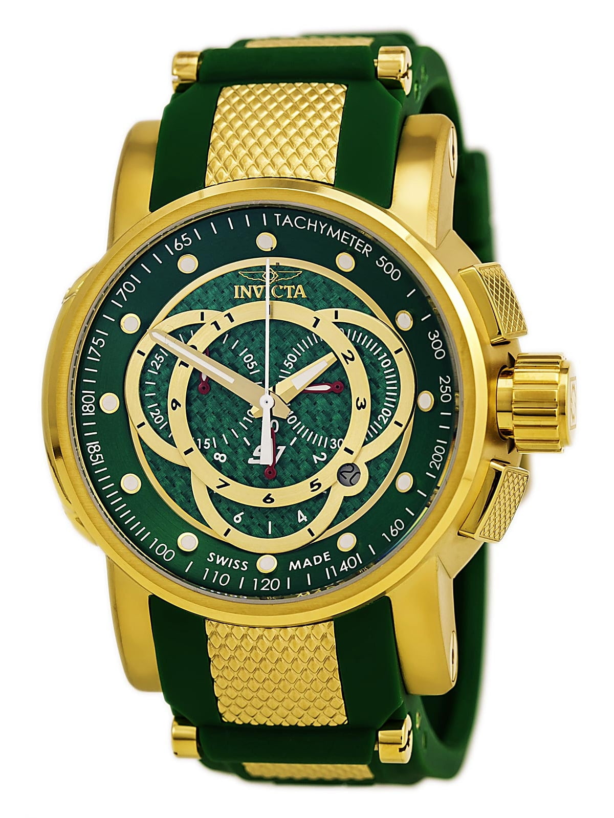 Invicta Men's 10565 S1 Rally Green Carbon Fiber Dial Steel and Rubber ...