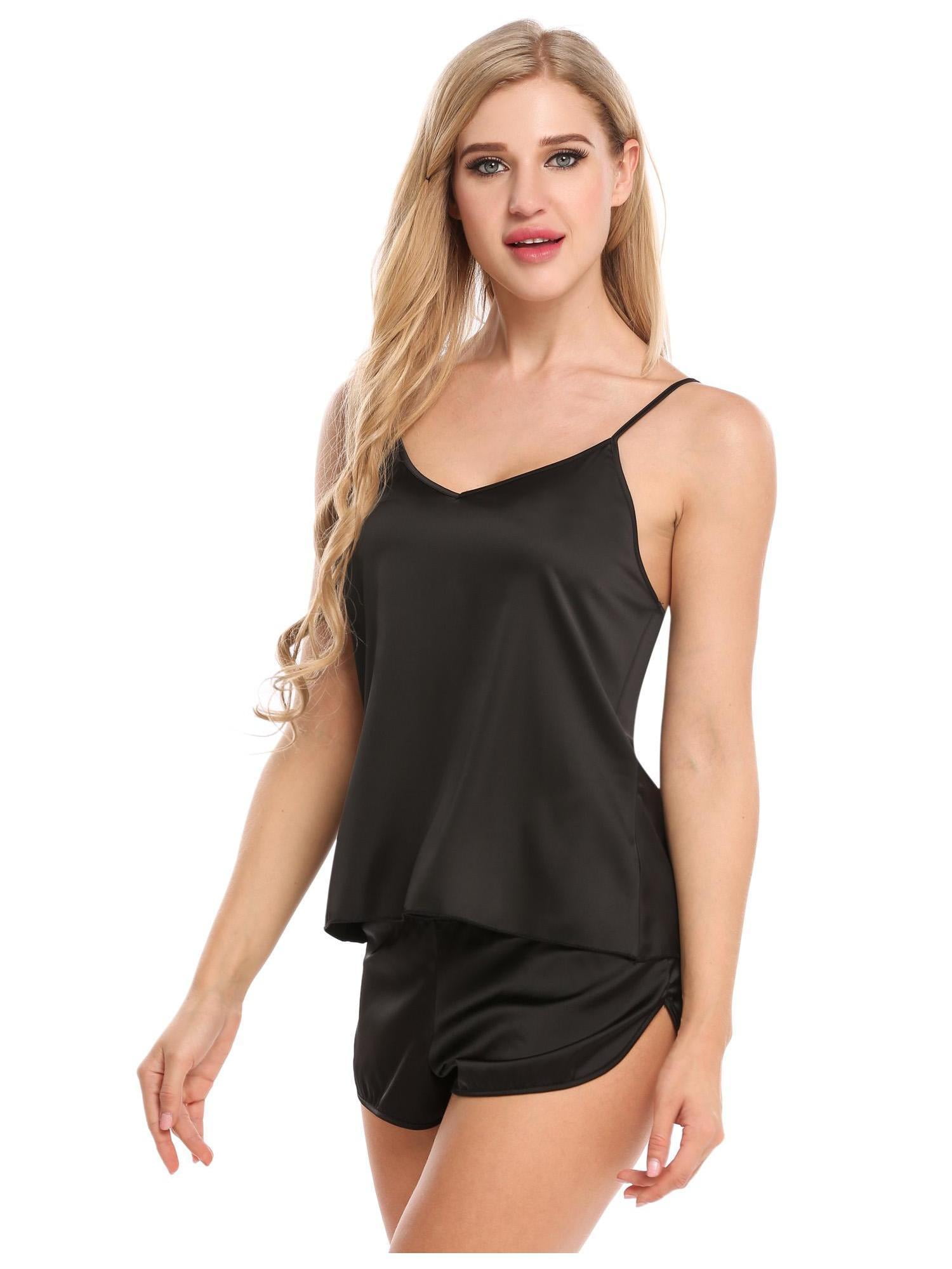 Ekouaer Women Satin Pajamas Set Sexy V Neck 2 Piece Pj Set Silk