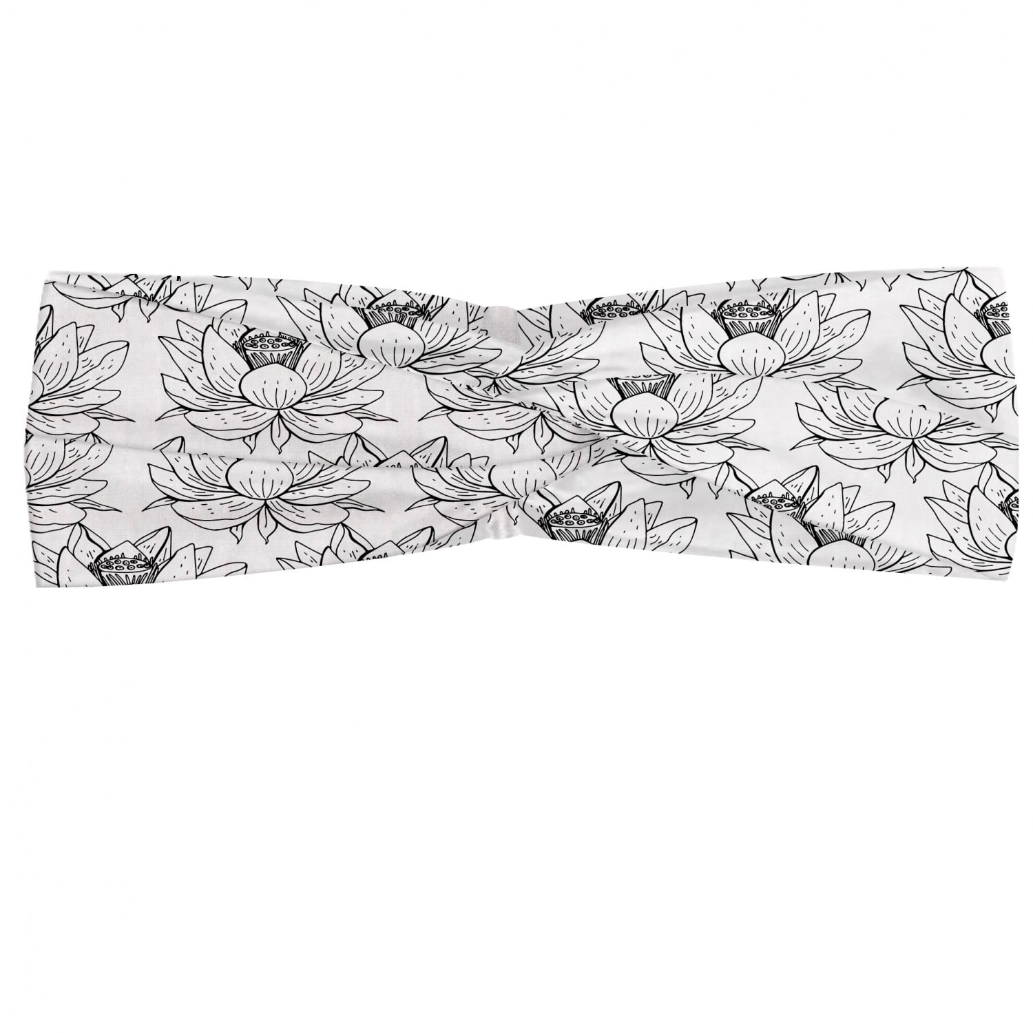 Floral Headband, Outline Drawings of Hand Drawn Lotus Flowers on a ...
