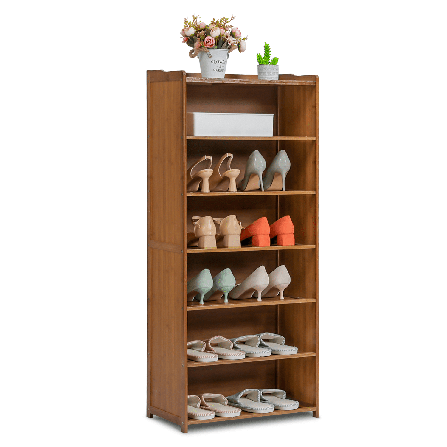 MoNiBloom Bamboo 7 Tiers Open Shoes Rack, 18 Pairs Doorless Organizer ...