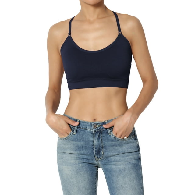 Themogan Womens And Plus Removable Pad Cross Back Spaghetti Strap Bra