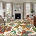Bohemia Floral Washable Area Rug 5x7 Vintage Pesley Blue Flowers Leaf ...