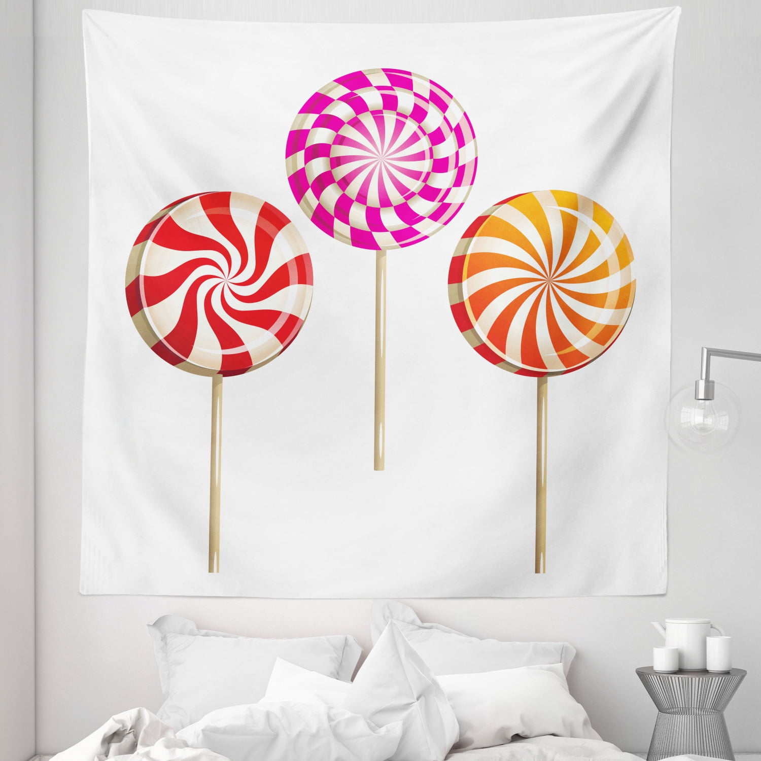 Colorful Tapestry, Realistic Sugary Treats on Sticks Spiral Round Lolly ...