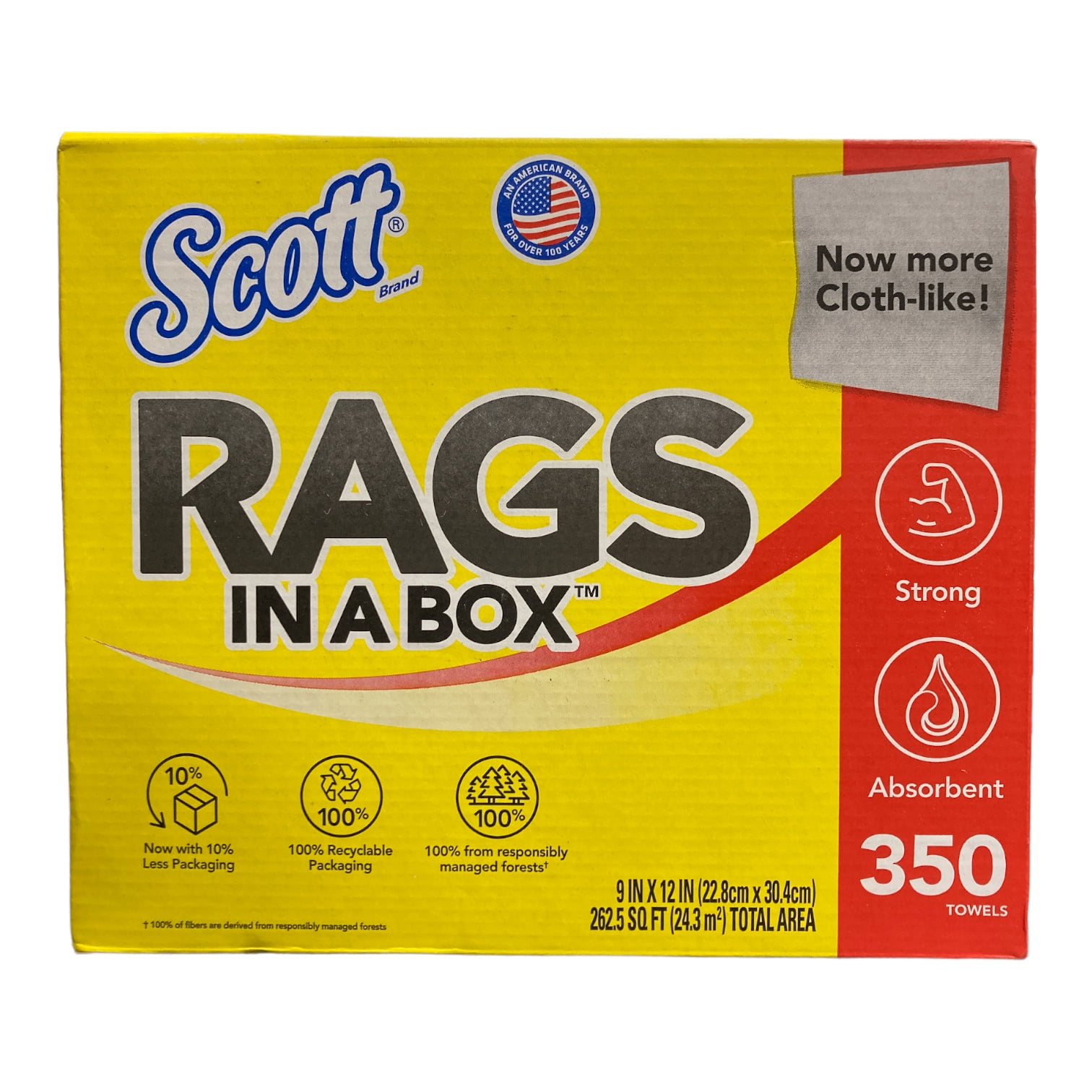 Scott All Purpose Shop Cloth Like Rags In a Box, 350 sheets 9"x12 ...