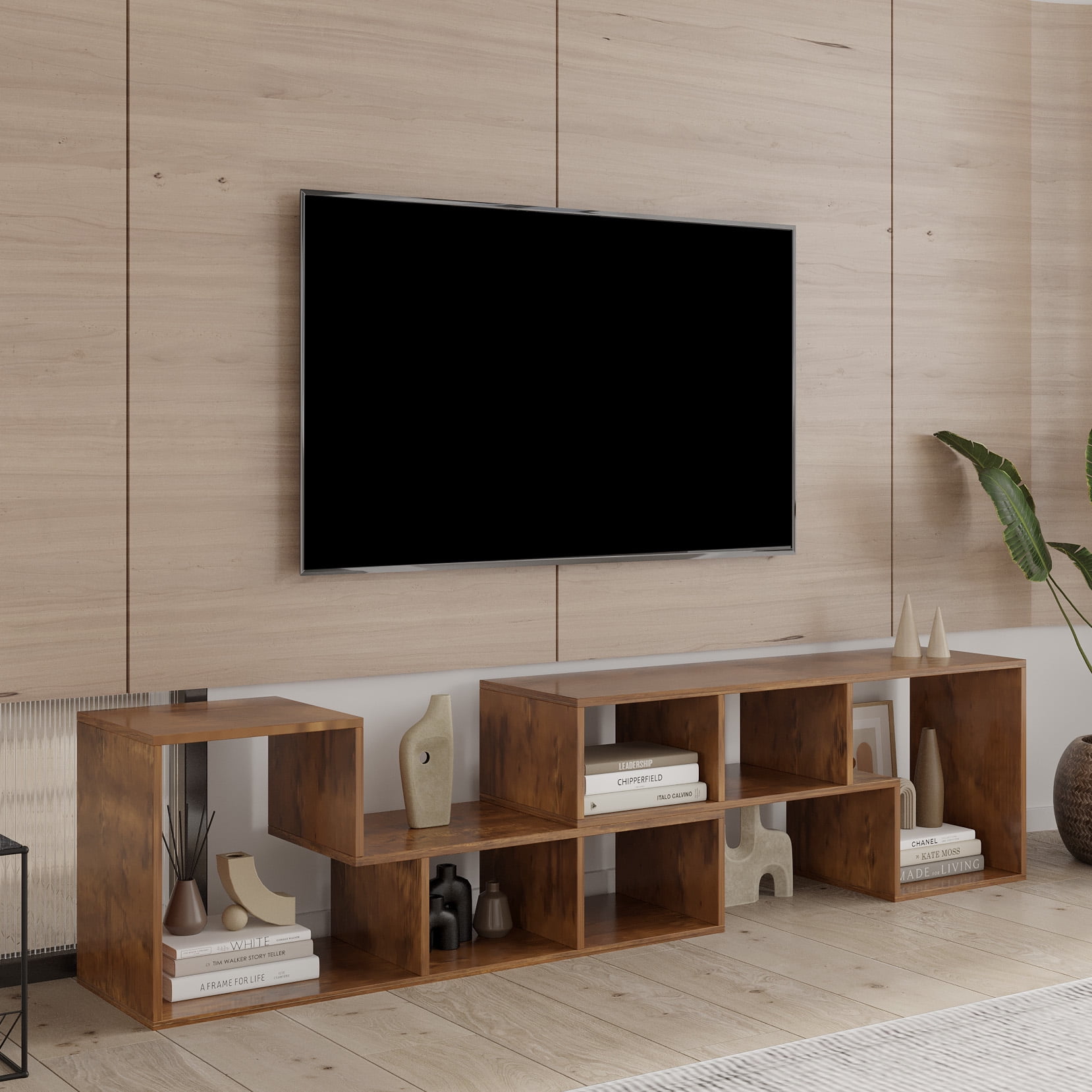 2 Pieces L Shaped Stacking TV Stand for 50 to 80 inch TV, Modern ...
