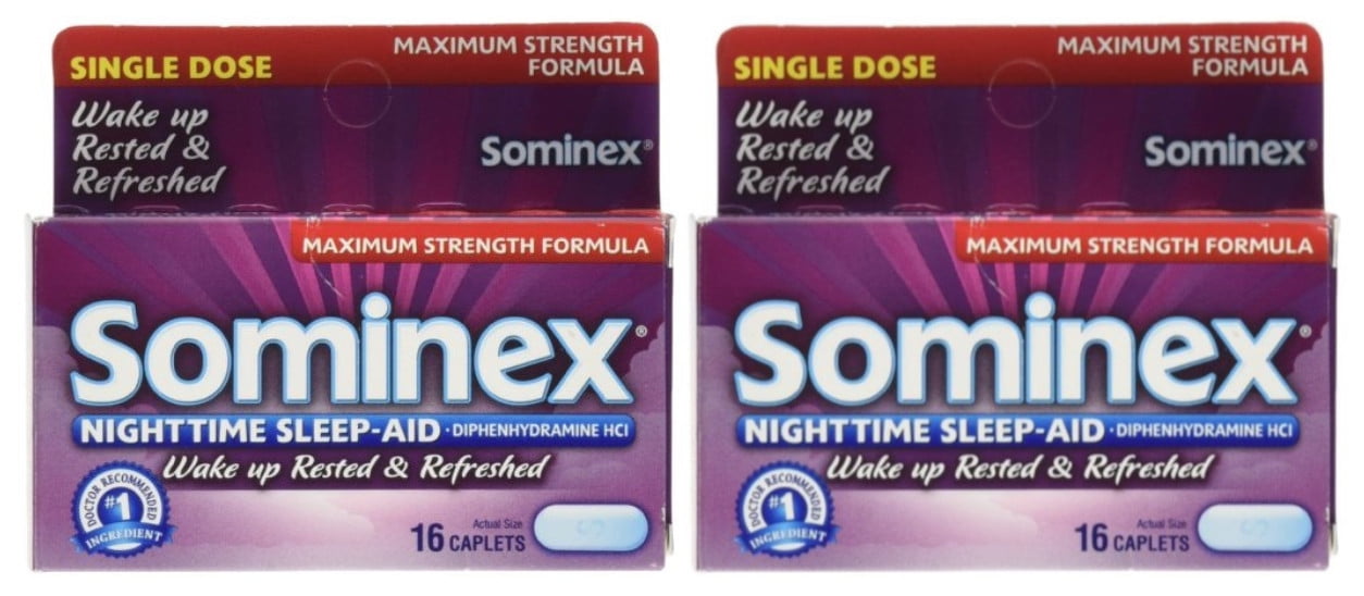 Sominex Nighttime Sleep-Aid Caplets, Maximum Strength, 16 ea (Pack of 2 ...