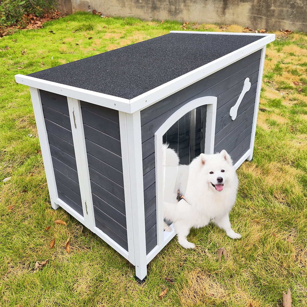 Saim Large Wooden Dog House, Outdoor Foldable Raised Waterproof Dog ...