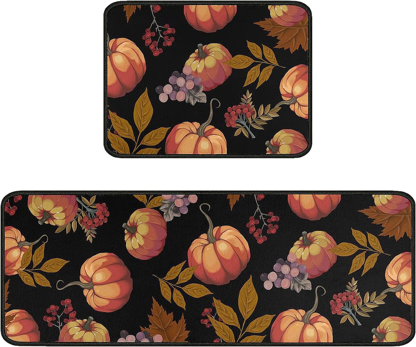 Fall Pumpkin Kitchen Rugs and Mats Sets of 2,Thanksgiving Farmhouse ...