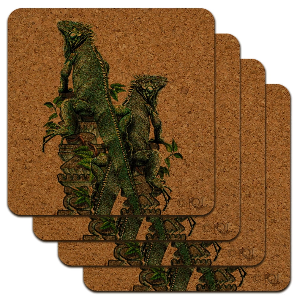 Iguanas Lizards Aztec Temple Low Profile Novelty Cork Coaster Set ...