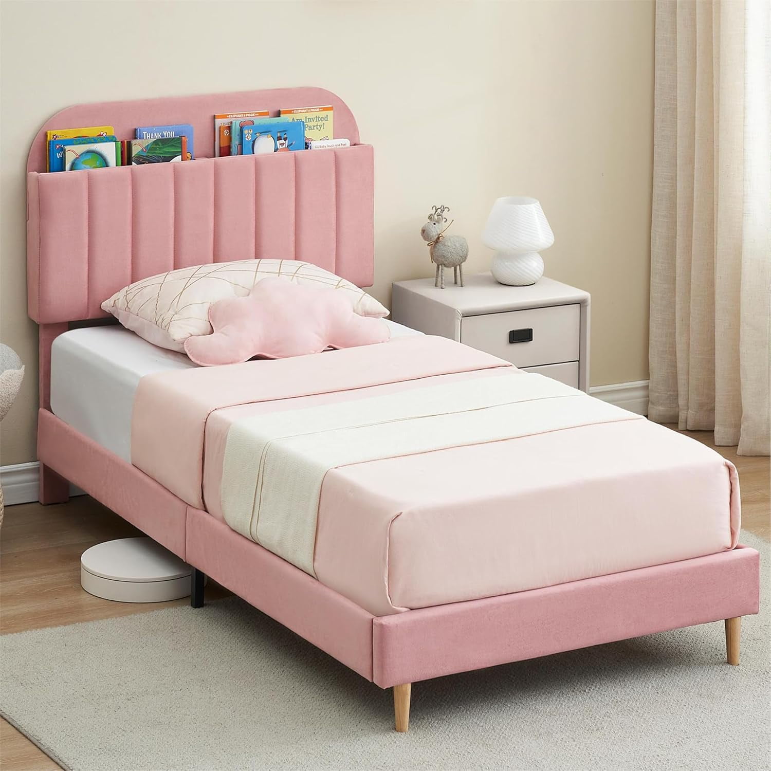 Click here for Bingirl Velvet Upholstered Twin Bed Frame With Boo... prices