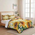 78x90in Quilt Bedding Set, Country Sunflower Daisy Leaves Lightweight ...
