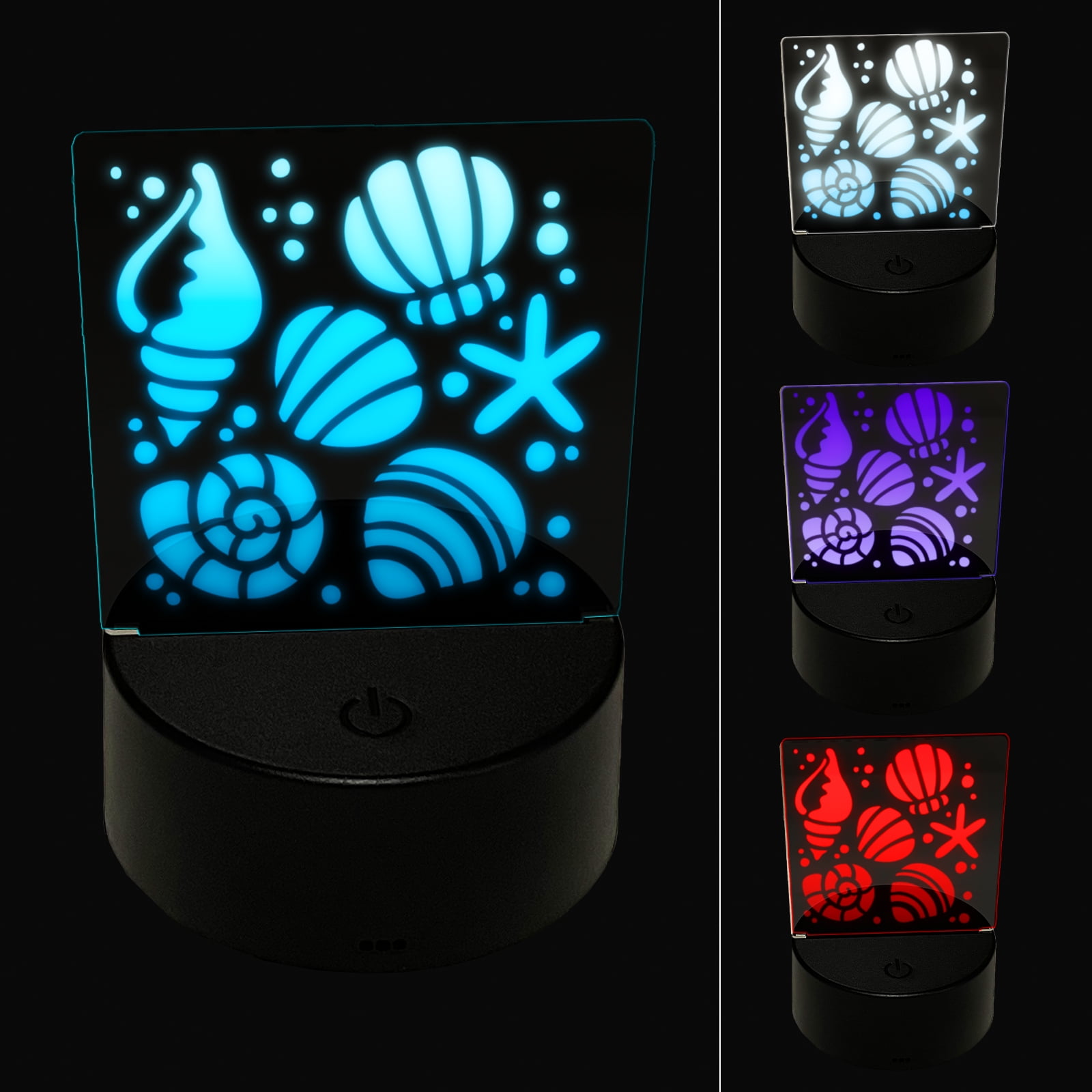 Seashells and Starfish LED Night Light Sign 3D Illusion Desk Nightstand ...