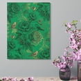 Chinoiserie Hand-Drawn Peony And Bird Pattern on Green BackgroundSet of ...