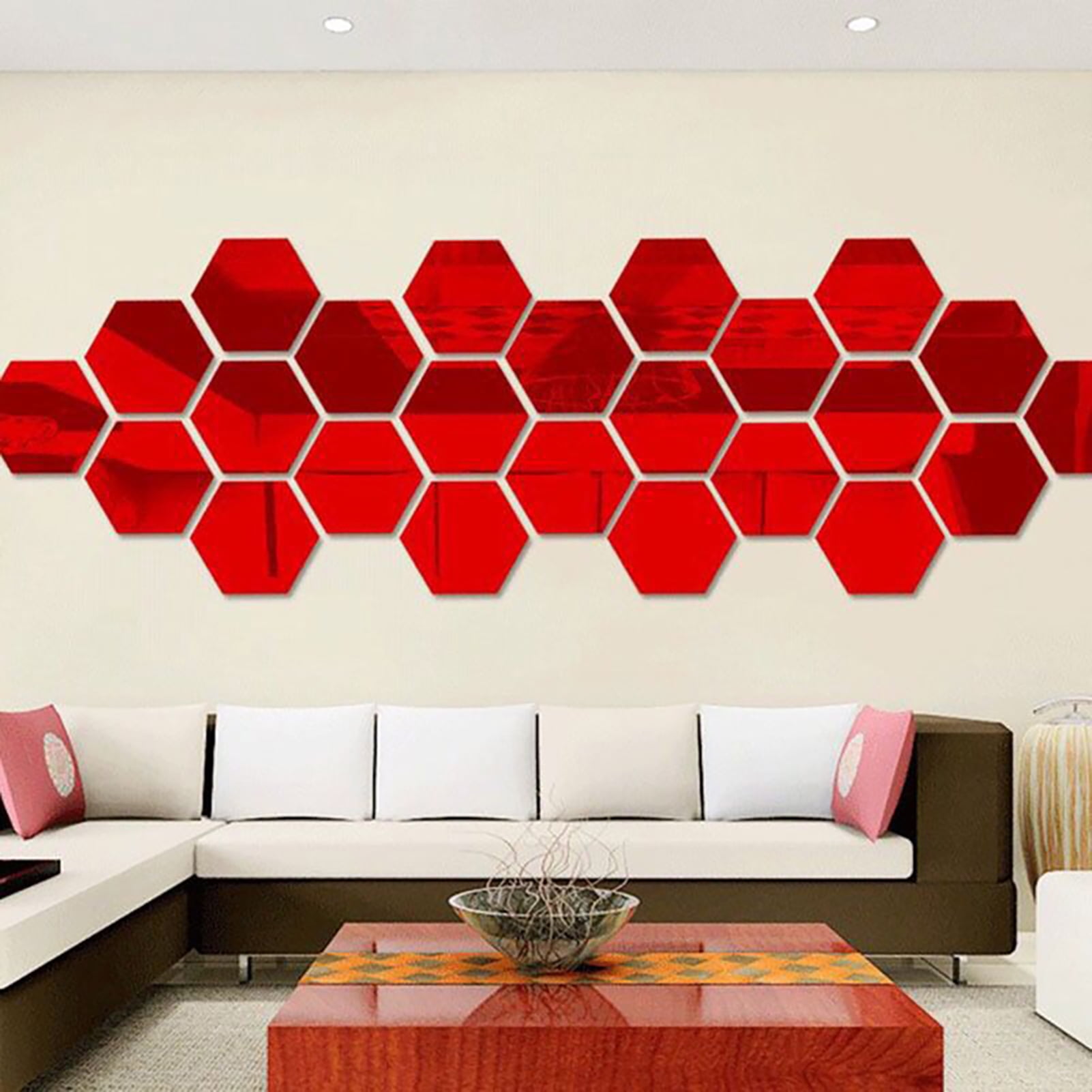 Spring Park 12pcs Mirror Wall Stickers Hexagon Mirror Removable Art