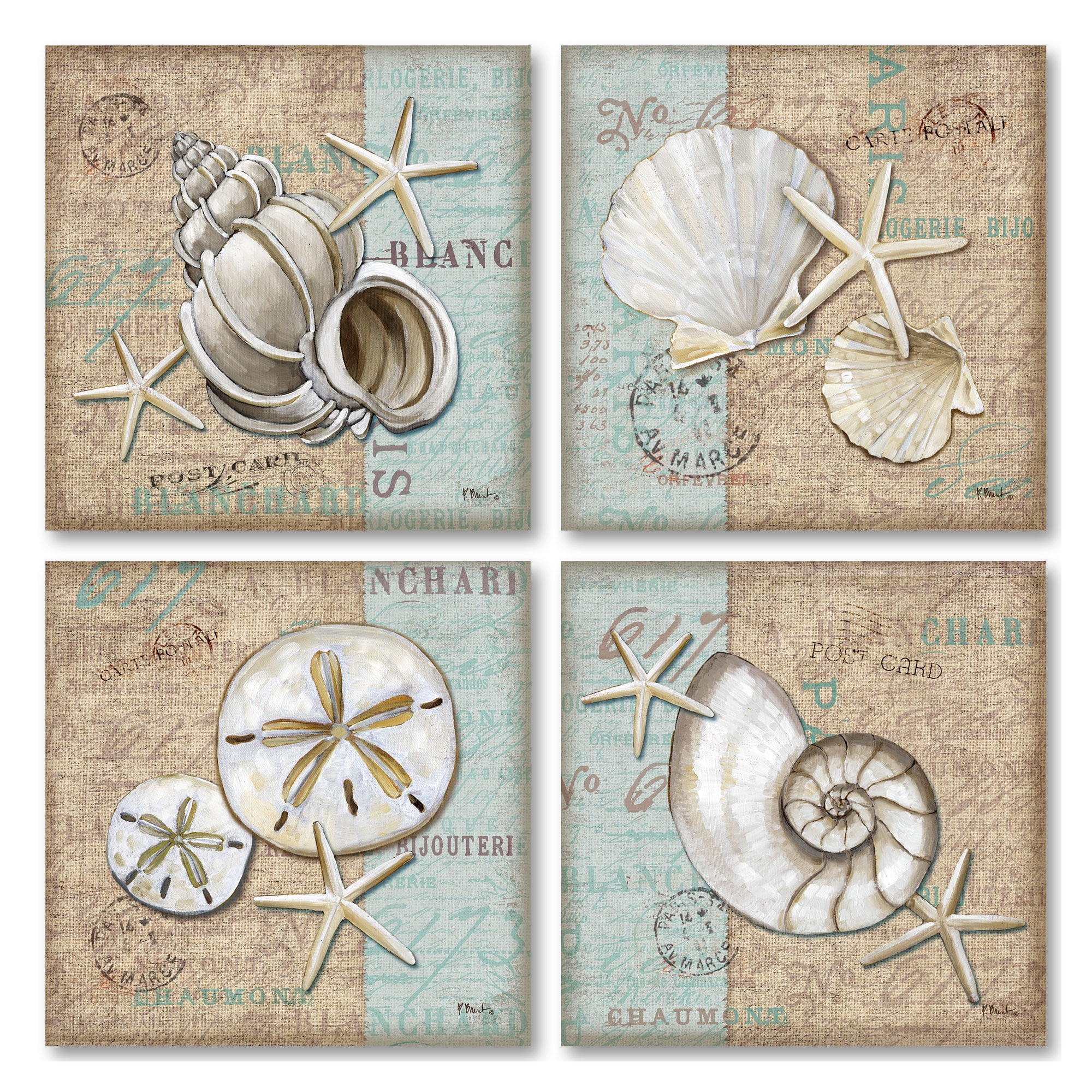 Gango Home Decor Coastal Beige and Teal Seashell Adult Decor; 4 - 12" x ...