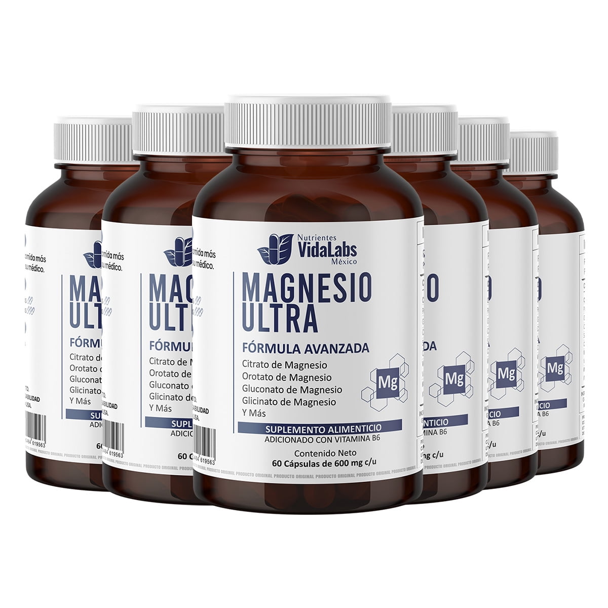 Pack 6 Frascos Magnesio Ultra Nutrientes VidaLabs México 360 Cápsulas ...