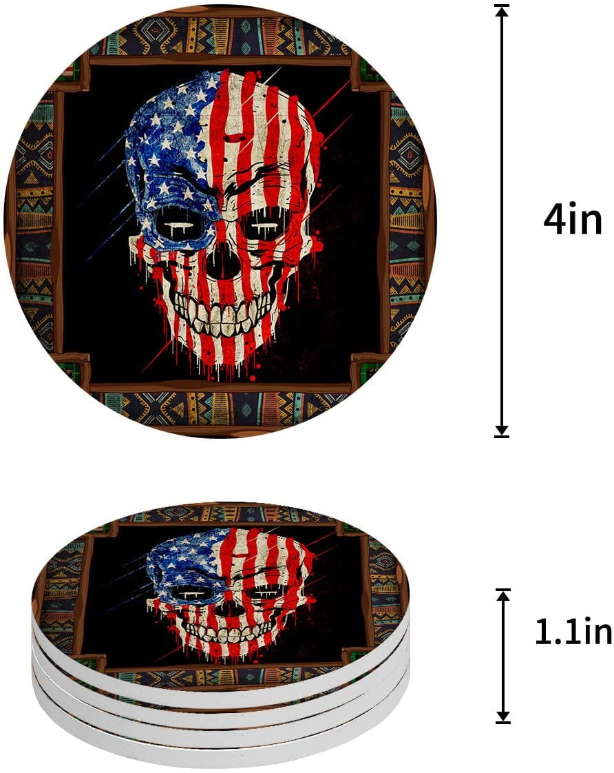 FMSHPON Independence Day Skull Vintage American Flag Set of 6 Round ...