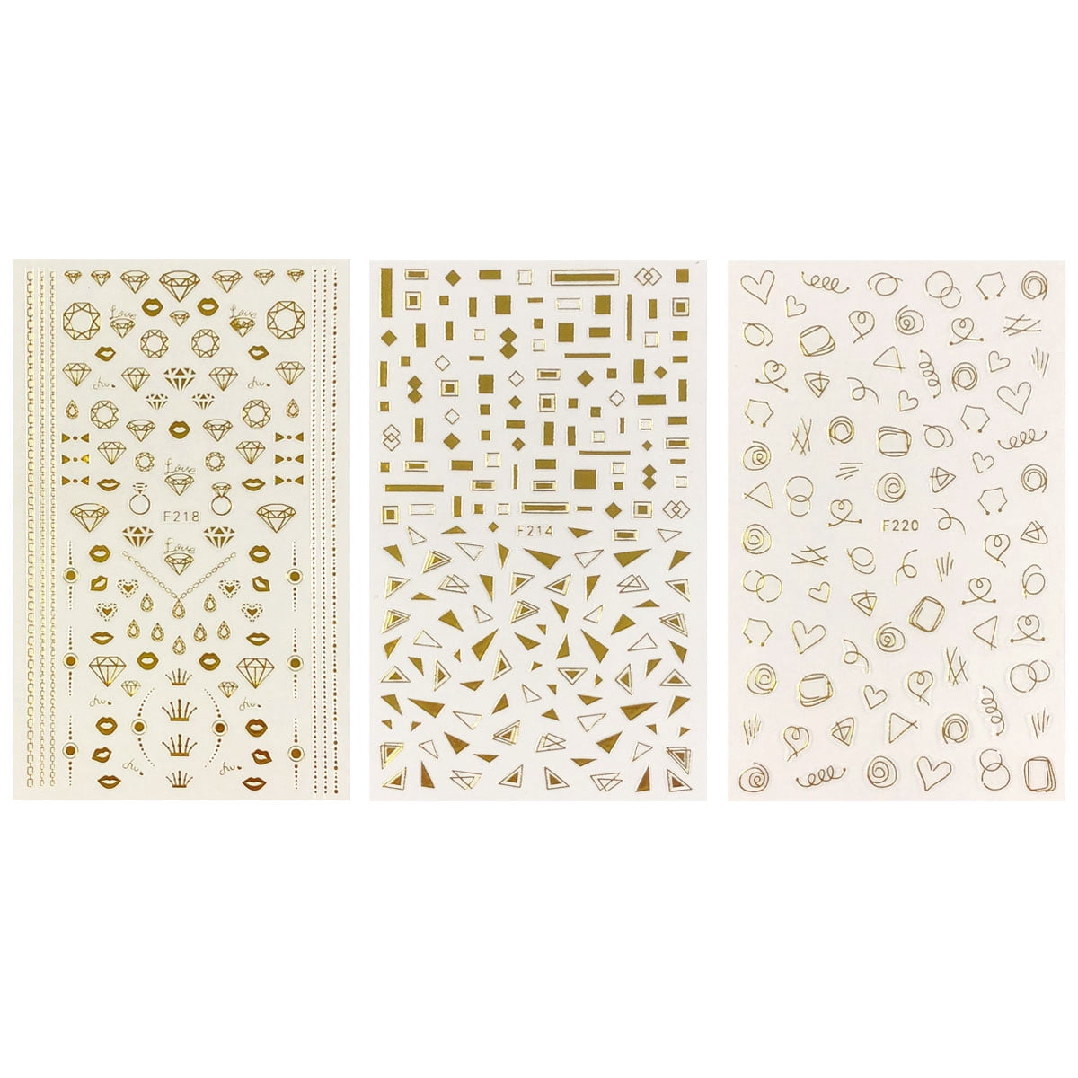ALLYDREW 3 Sheets Gold Shapes & Gold Diamonds Nail Art Gold Shapes ...