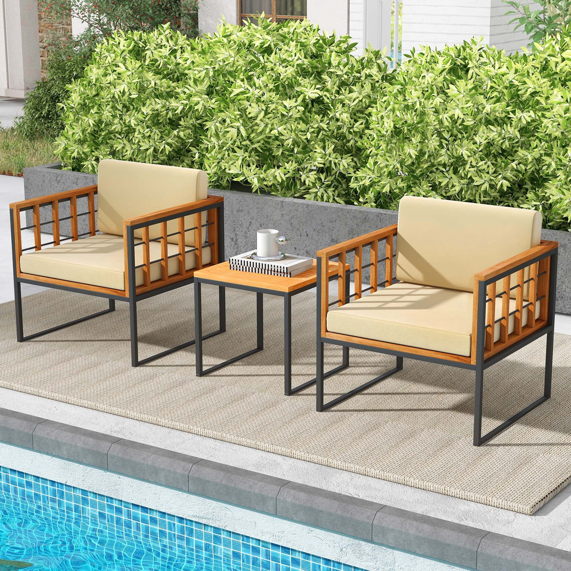 Click here for Costway 3 Pcs Patio Chair Set Acacia Wood Sofa Set... prices