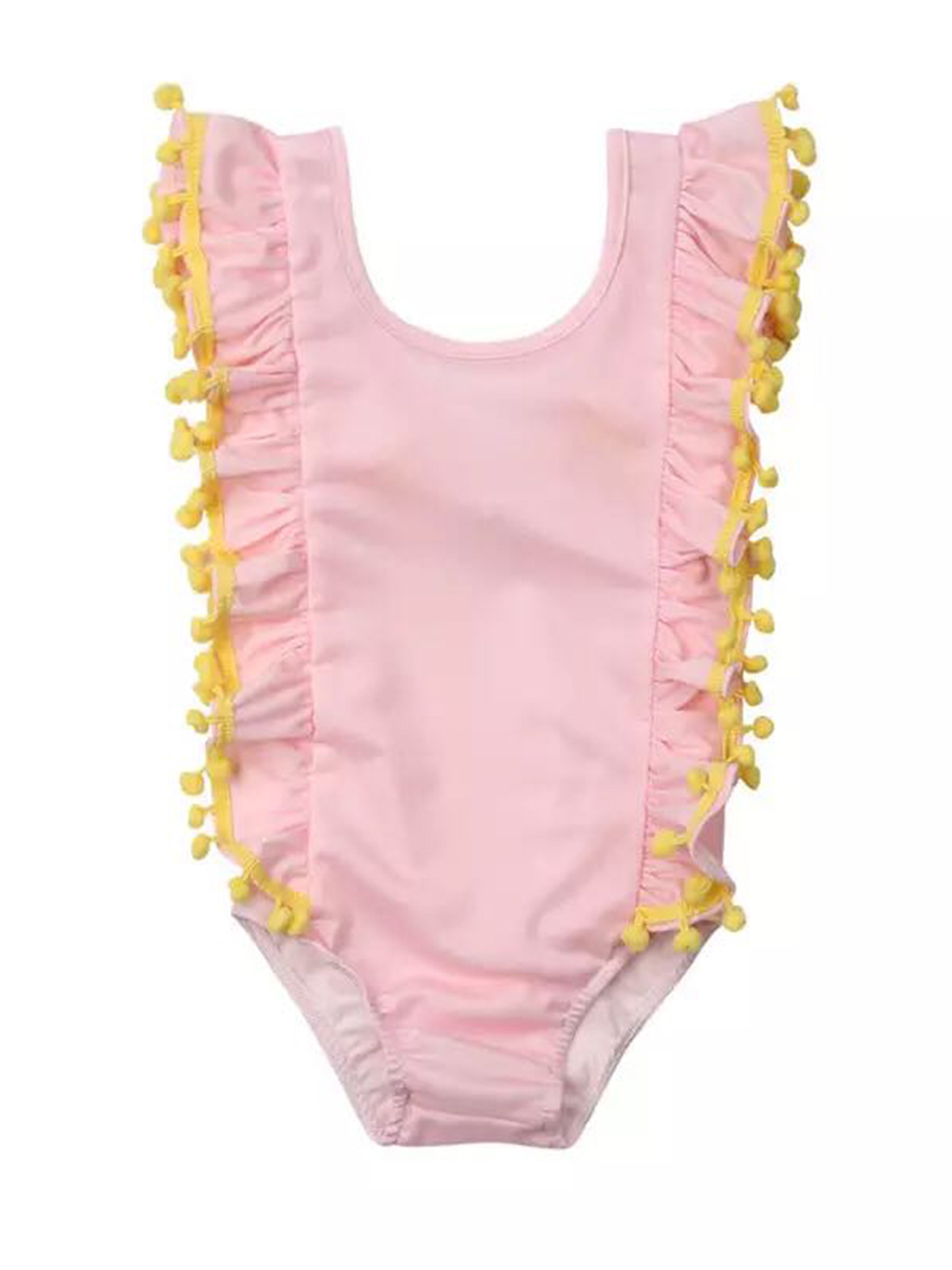 Styles I Love Little Kid Girls Ruffle Pom Pom Tassel One-Piece Swimsuit ...
