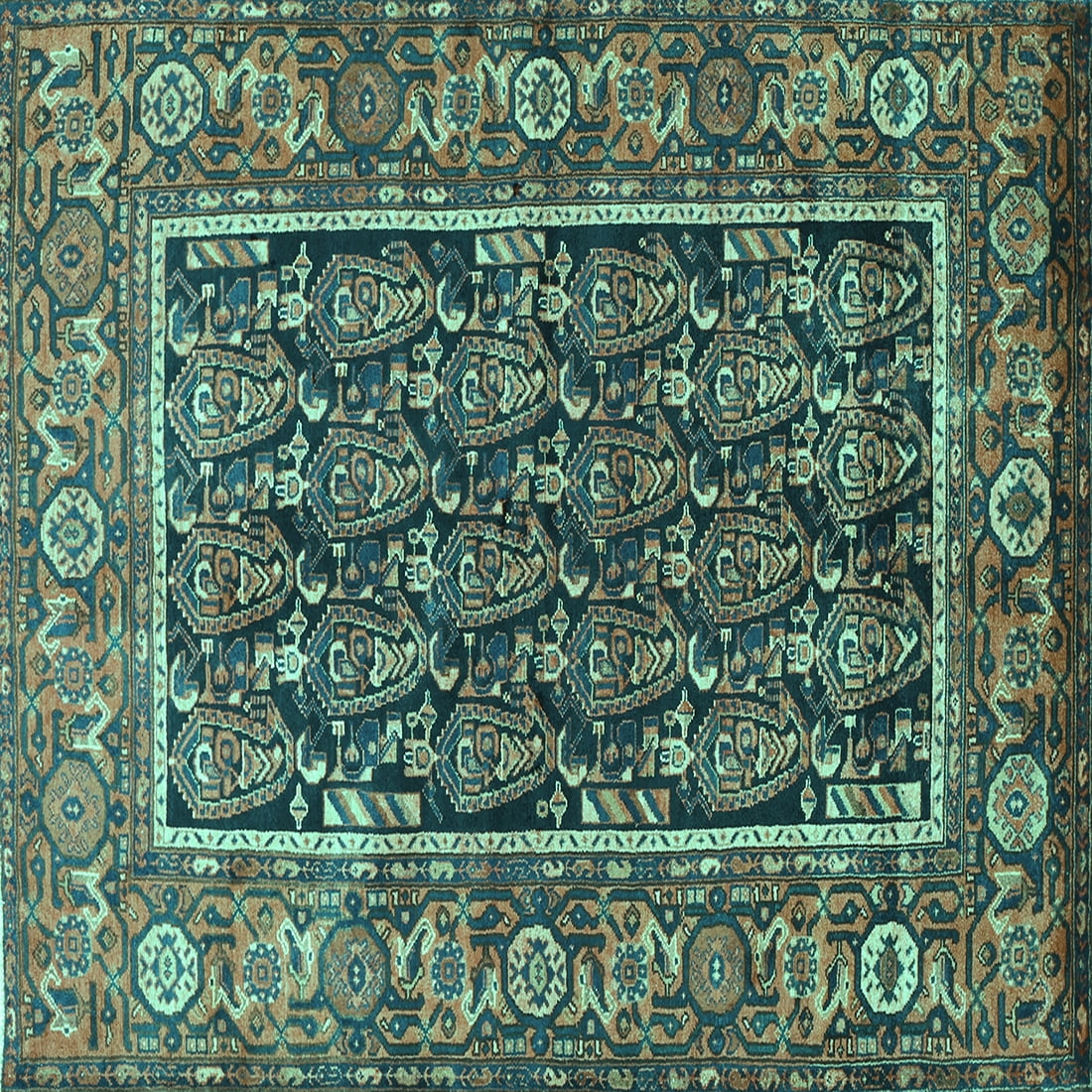 Ahgly Company Indoor Square Persian Turquoise Blue Traditional Area ...