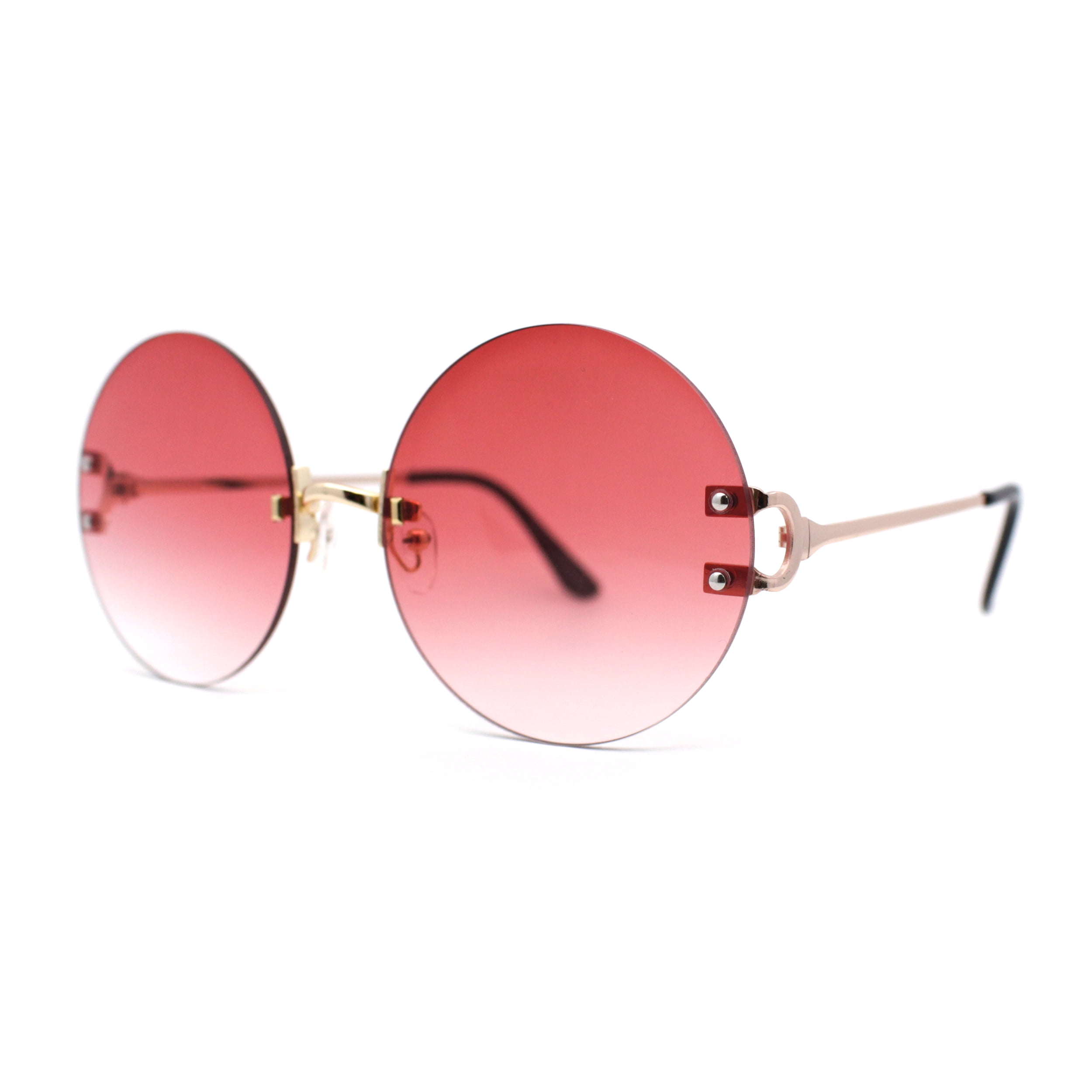 Luxury Designer Style Rimless Hippie Round Circle Lens Sunglasses Gold ...