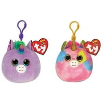 TY Mini Beanie Squishies (Squish-A-Boos) Key Clip - SET OF 2 UNICORNS ...