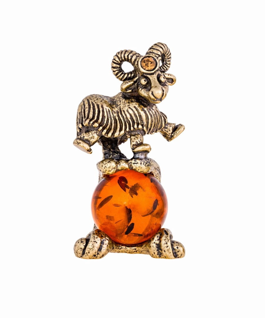 Collectible Figurine Aries Zodiac Sign Brass & Amber Figurine for Decor ...