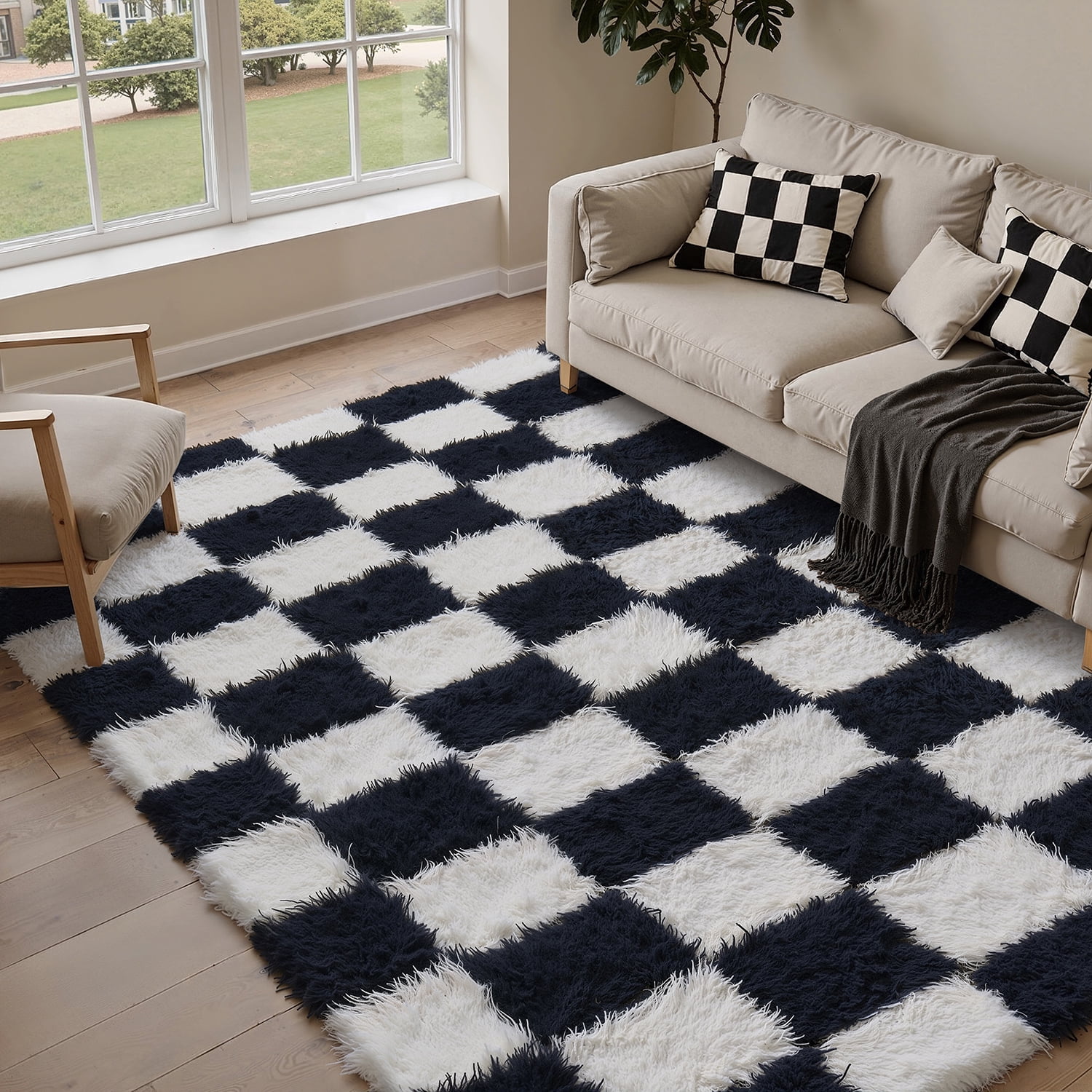 Click here for Berthmeer 5×8 Fluffy Checkered Area Rugs For Bedro... prices